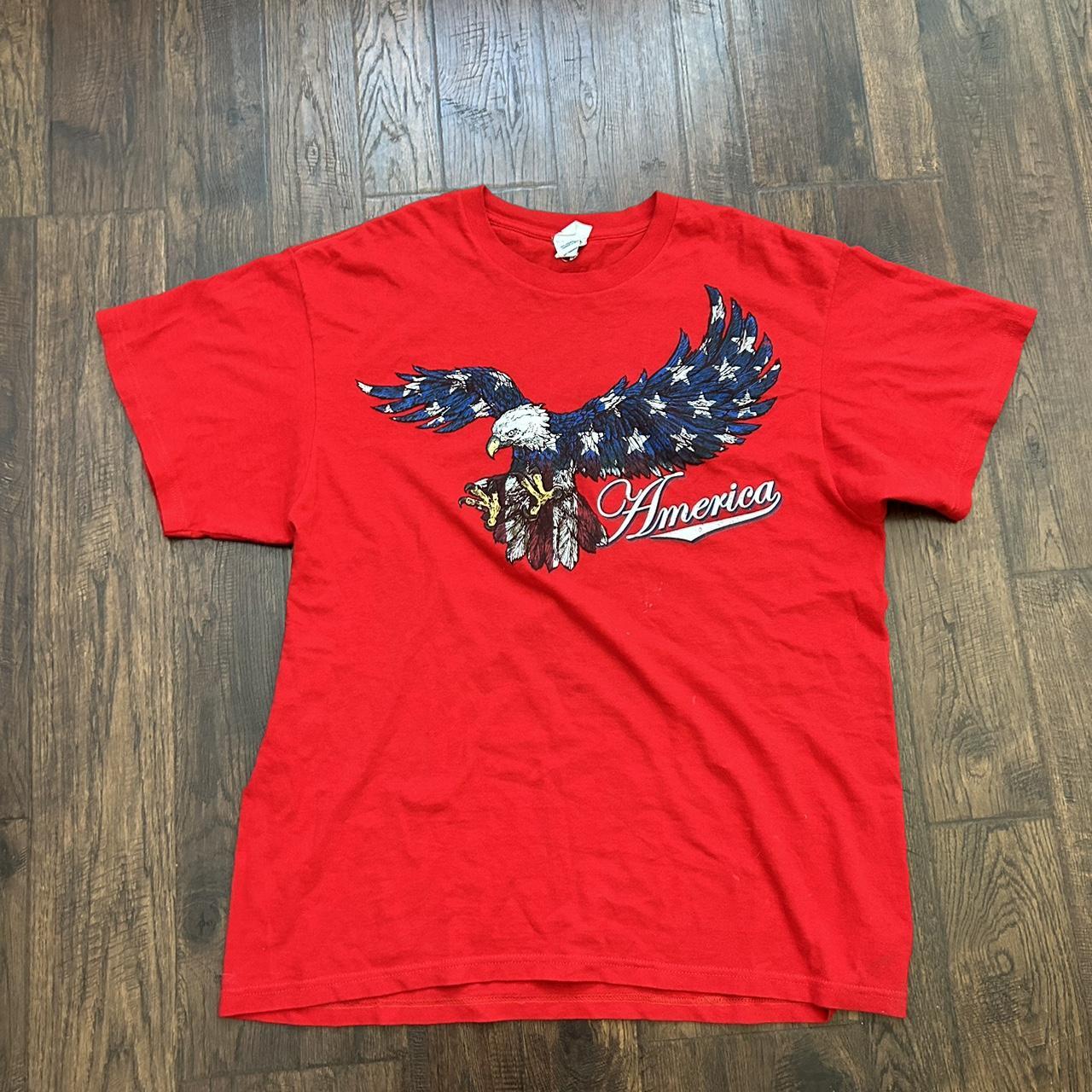 Y2k red eagle tee Size L - Depop