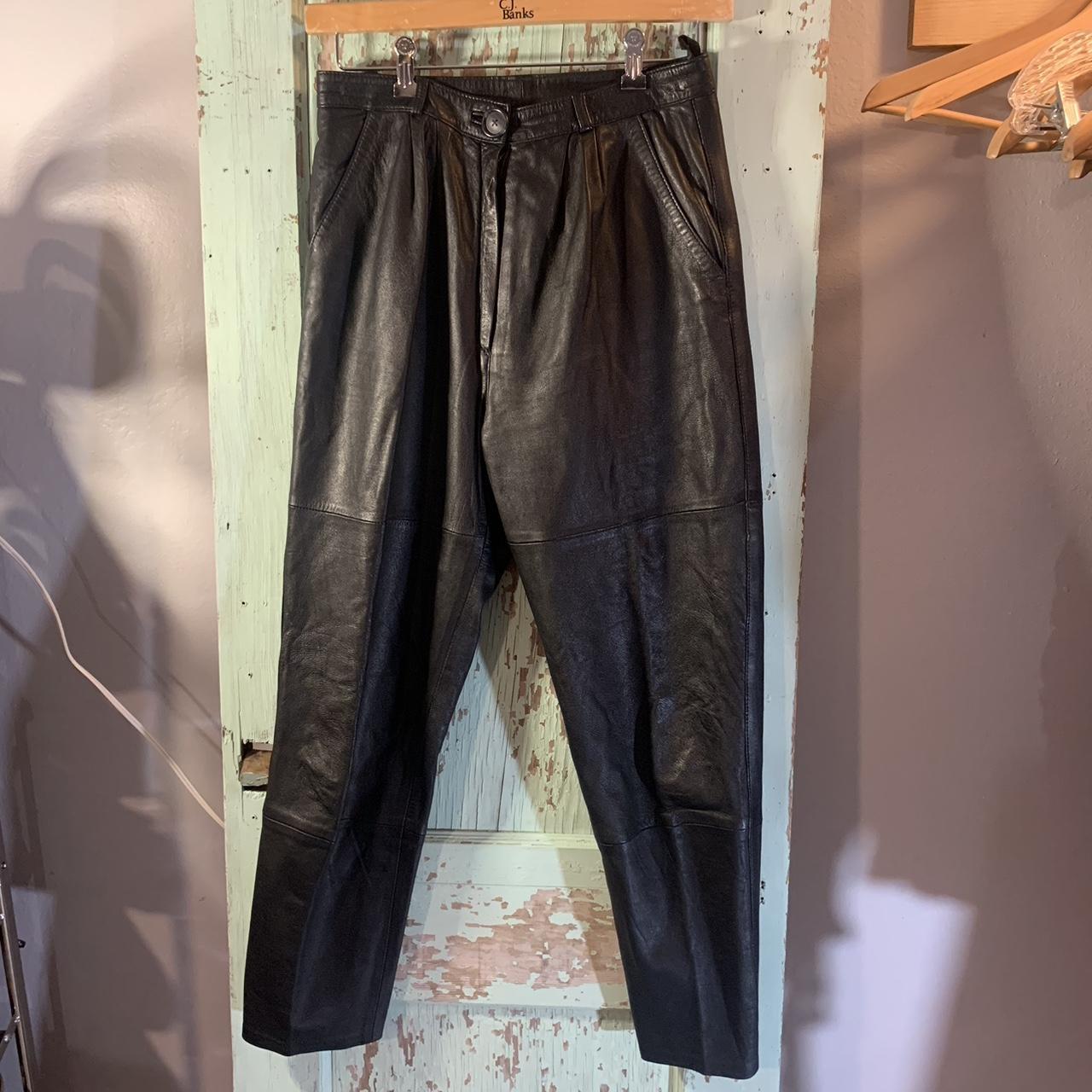 Women’s vintage black Echtes Leder trousers, size 42... - Depop