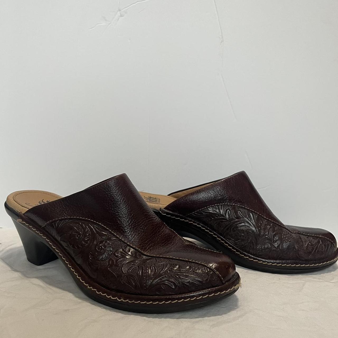 Rich wine red colored mule style heels. Leather.... - Depop