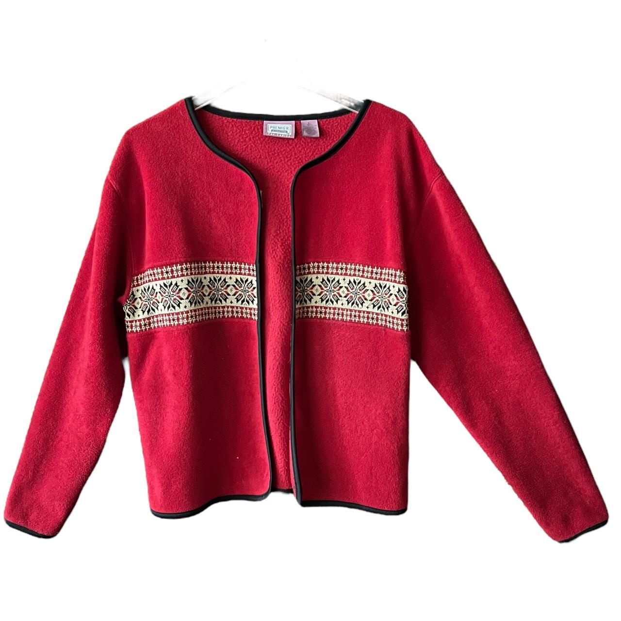 Red Nordic Snowflake Christmas open front fleece... - Depop