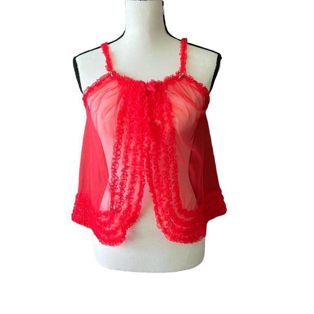 Vintage Red Short Sheer Slumber Suzy teddy Cami.... | Depop