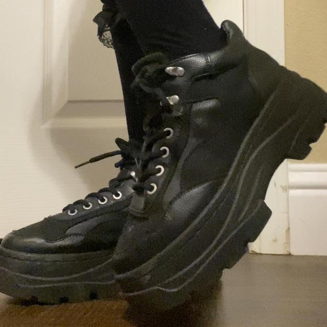 Black chunky platform sneakers they fit abt a size... - Depop
