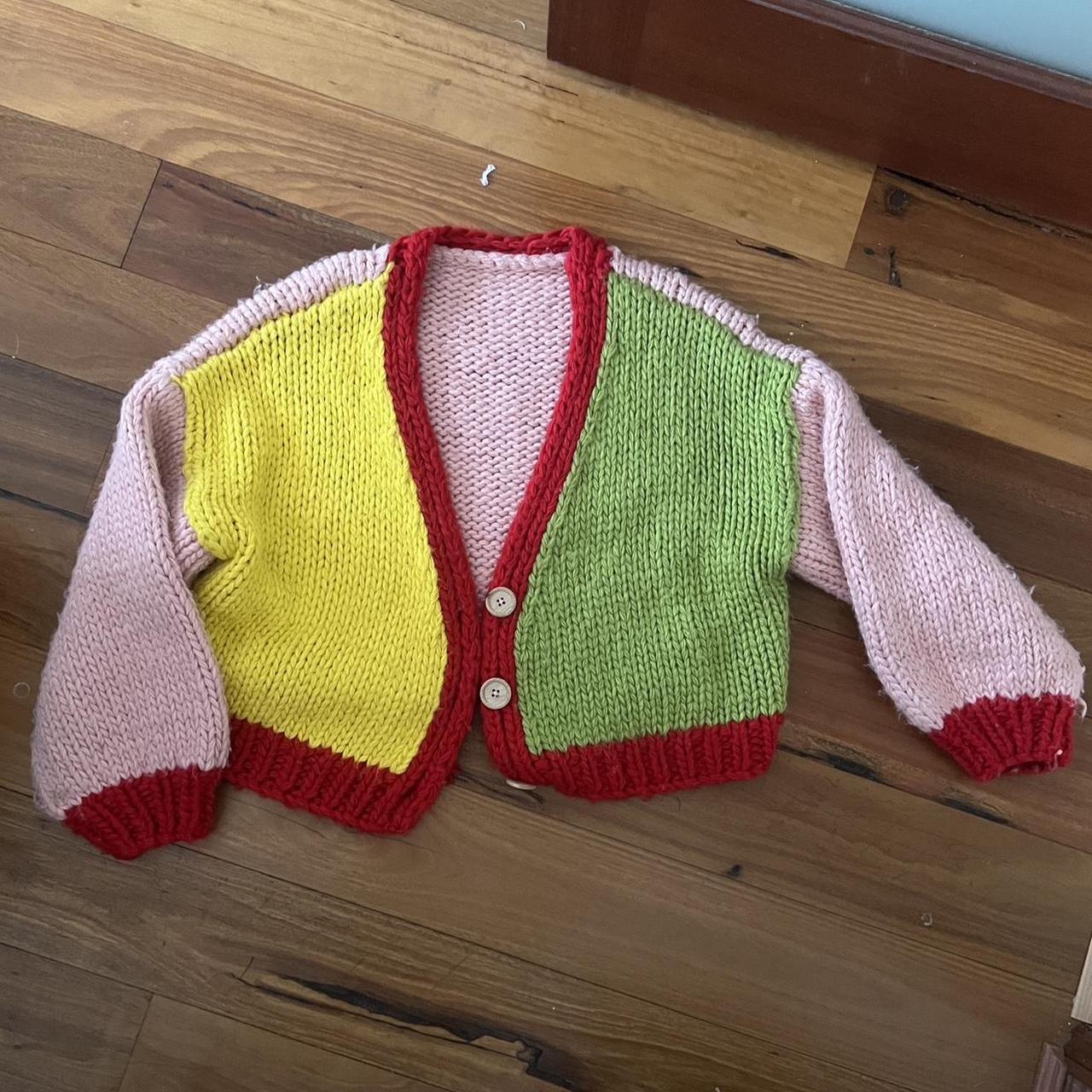 COLOURFUL OVERSIZED CHUNKY KNIT CARDIGAN LIKE HOPE... - Depop