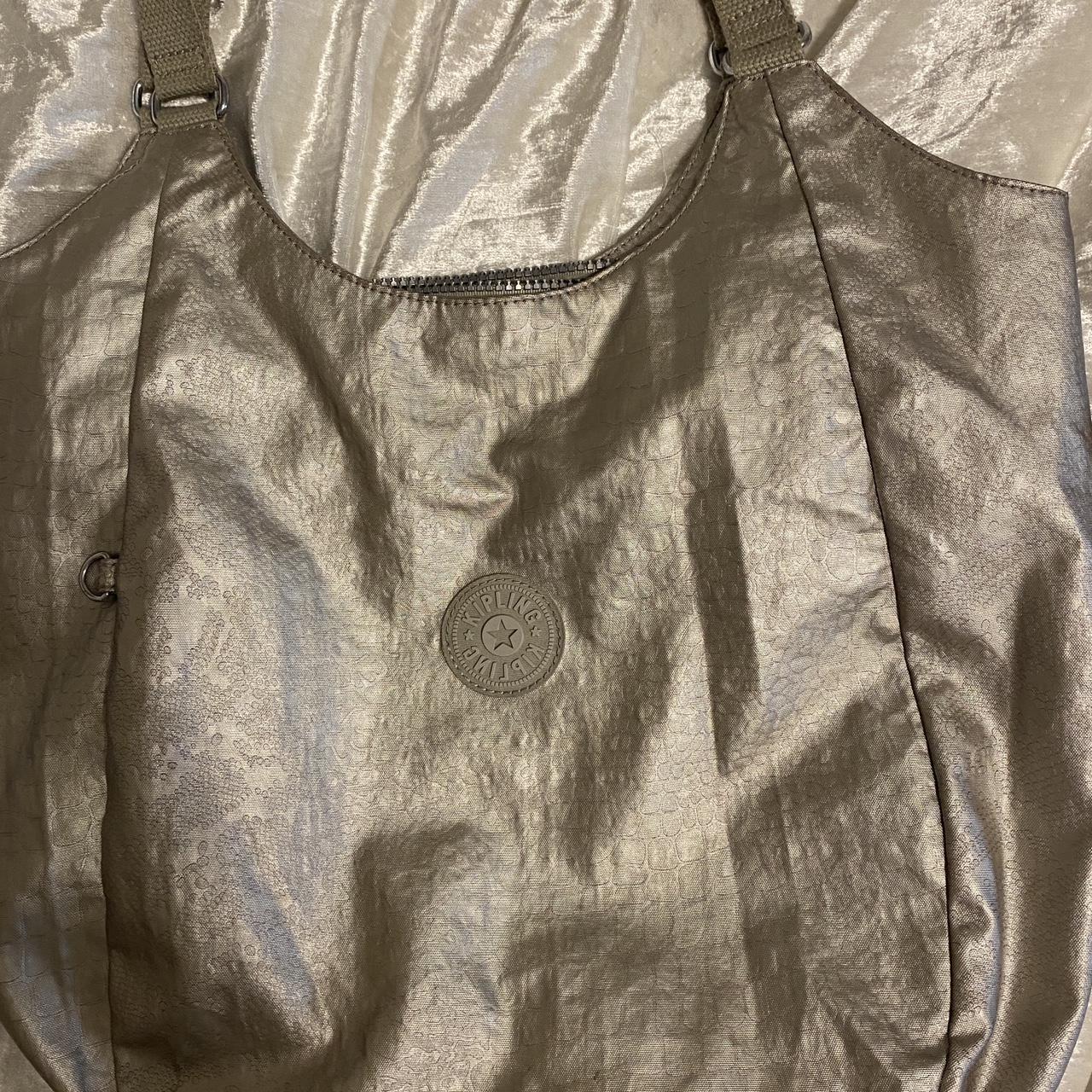 Silver Y2K Kipling seoul tote bag with green and... - Depop