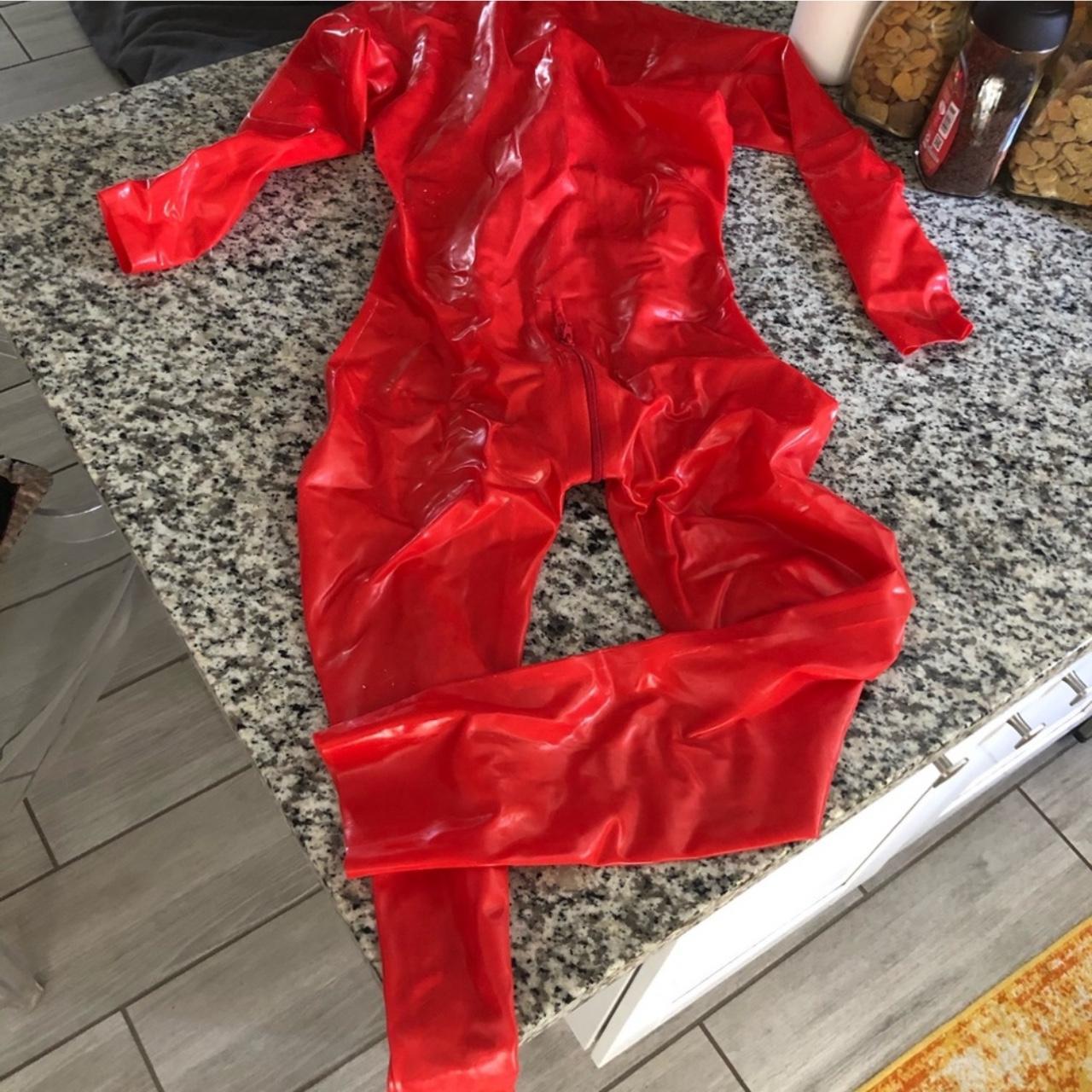 #libidex Red Latex Catsuit Small Back 3 Way - Depop