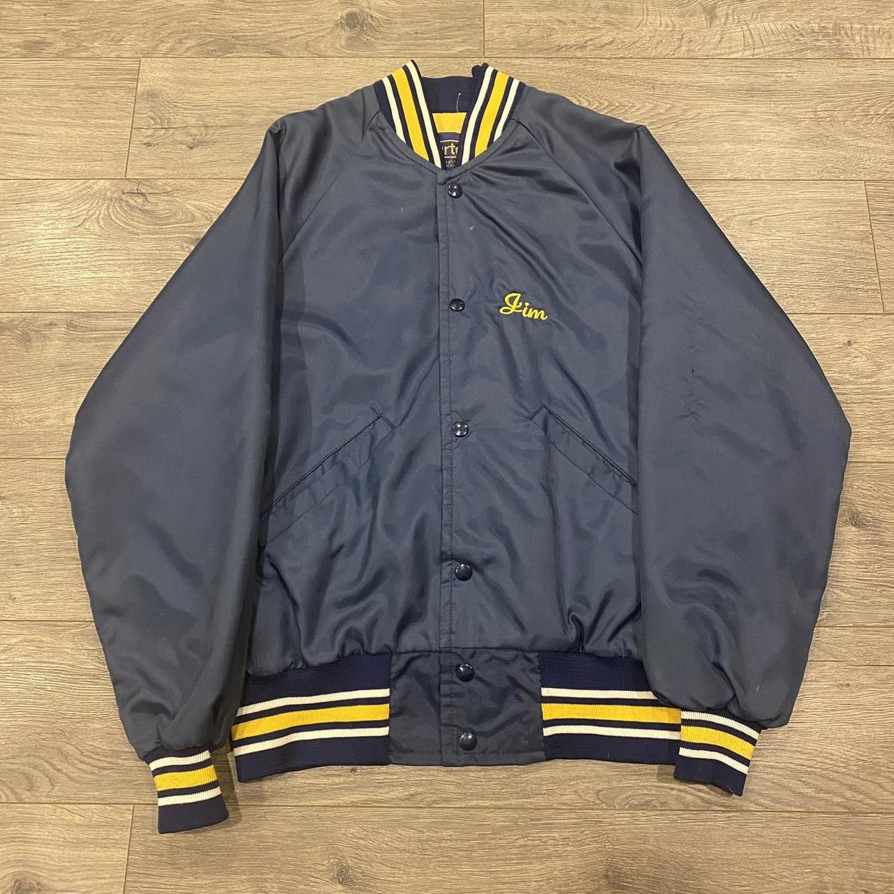 Starter Women's Navy and Yellow Jacket | Depop