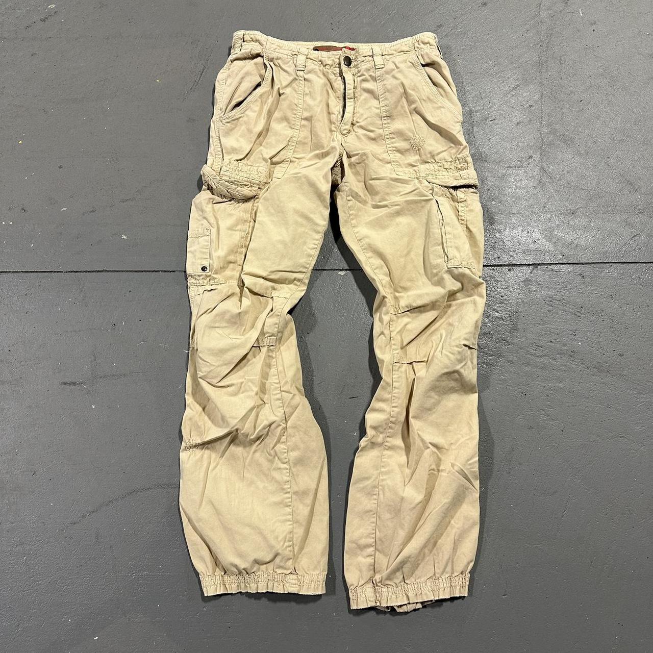 y2k Caffeine Midtown Relaxed Baggy Dune Cargo Pants... | Depop