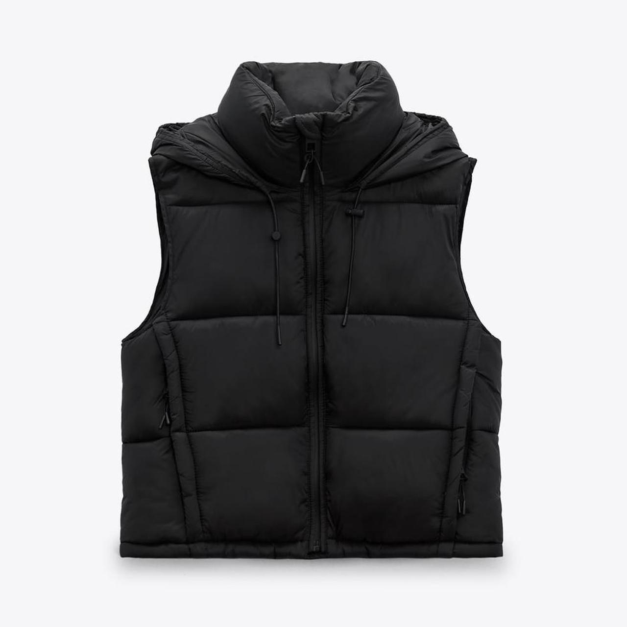 Zara Puffer Vest Black Sleeveless with hood Like new... - Depop