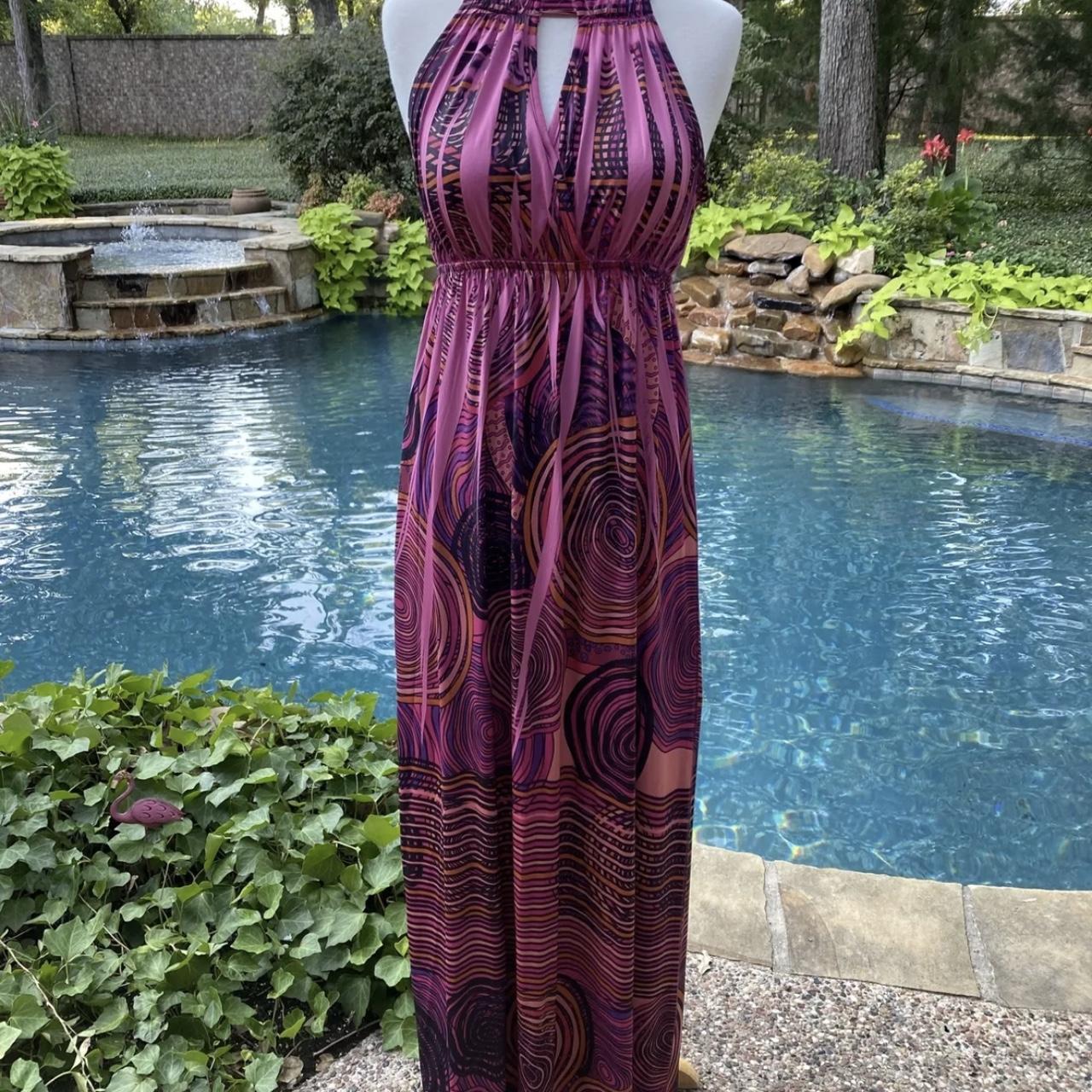 New Unity pink Purple swirls maxi dress eearly... - Depop