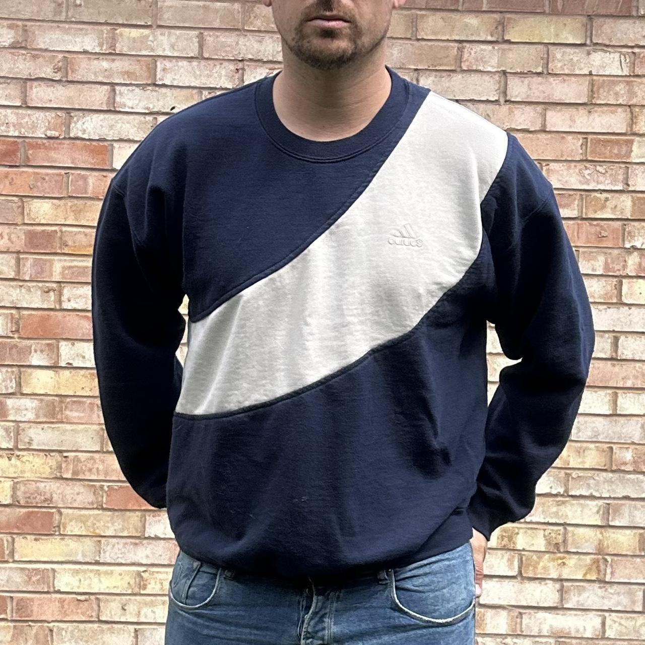 Adidas navy reworked jumper Men’s / women’s navy... - Depop