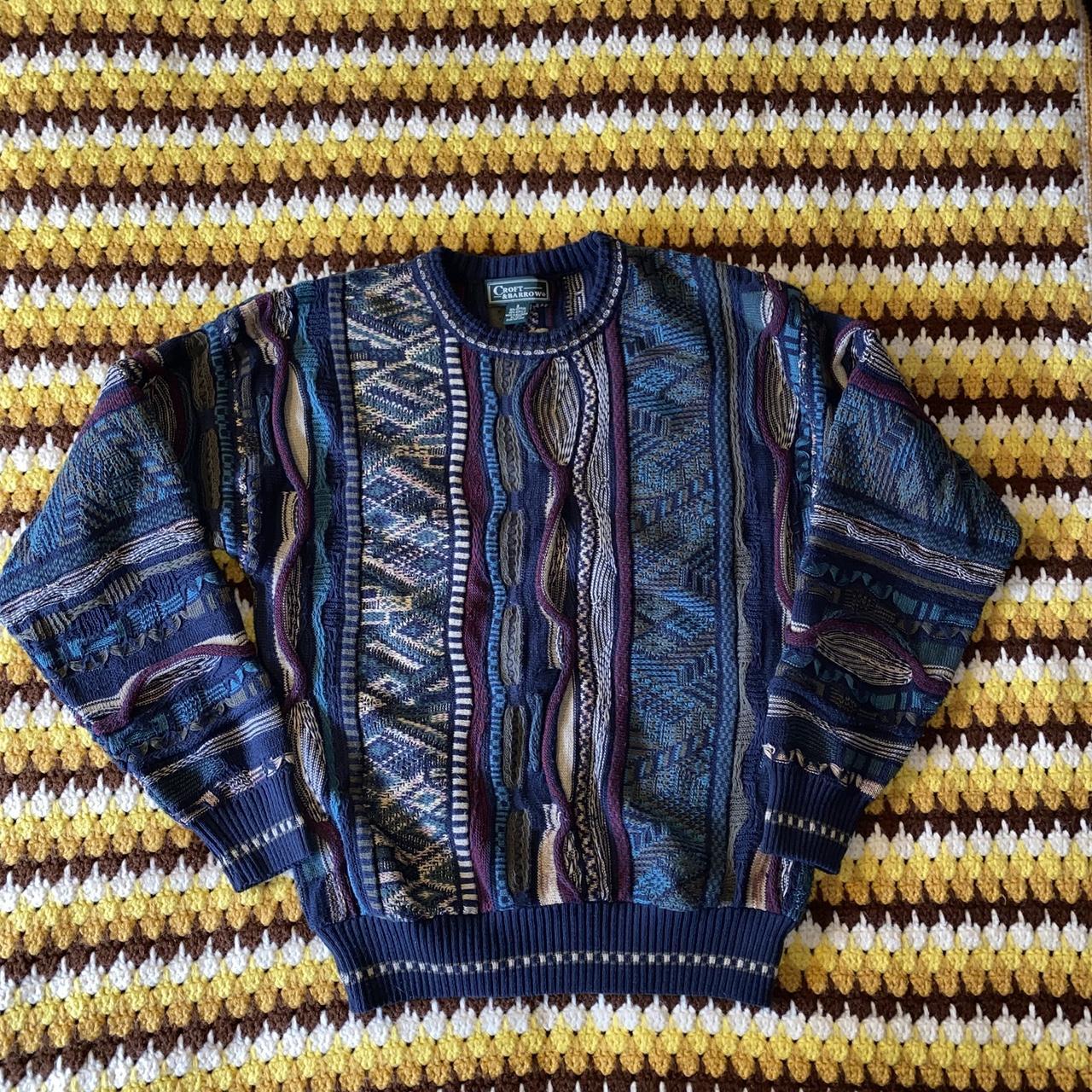 Coogi-inspired blue and purple sweater #indie... | Depop