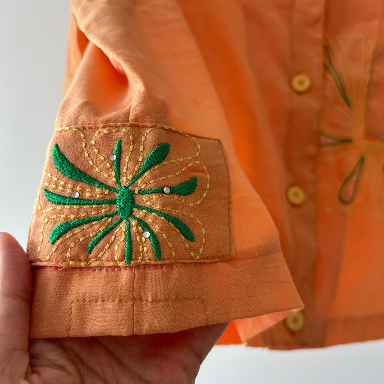 Made in Japan Coral Orange Papaya Embroidery Short... - Depop