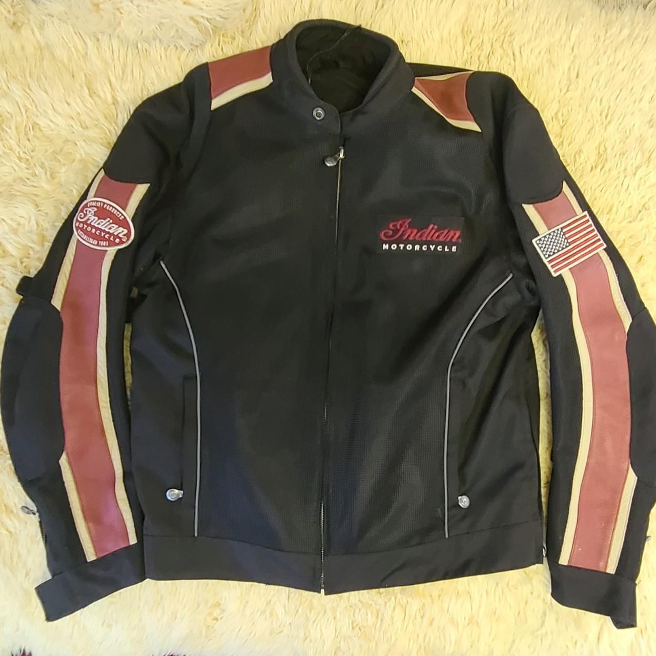 Indian motorcycle jacket leather trims Suze large... - Depop