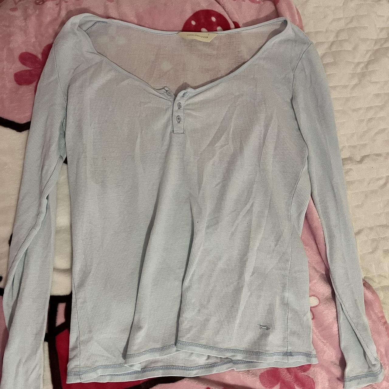 peter alexander blue longsleeve pyjama top button up... - Depop