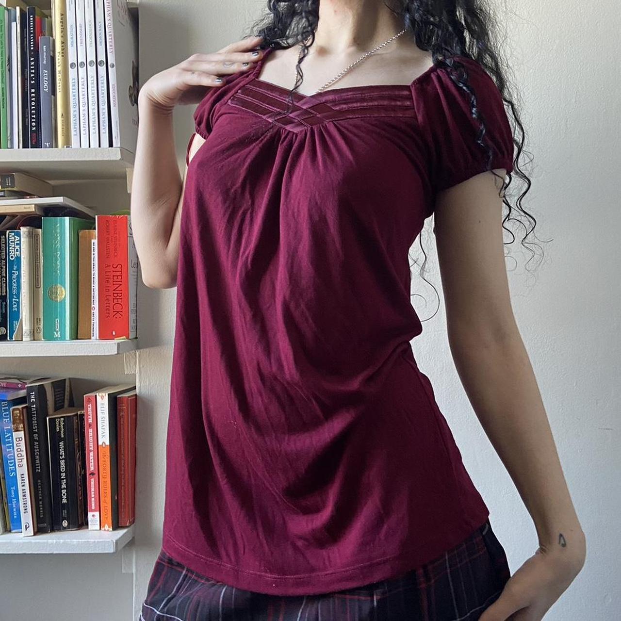 Cute Berry Red Top With Satin Crossover Details Near Depop