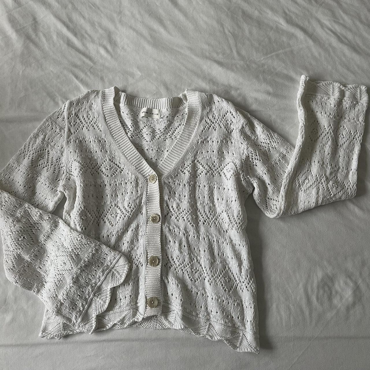 lefties white knit cropped cardigan size medium worn... - Depop