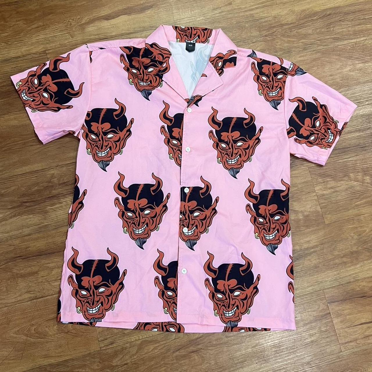 - Devil button up Cocktail / Lounge shirt - pink -... - Depop