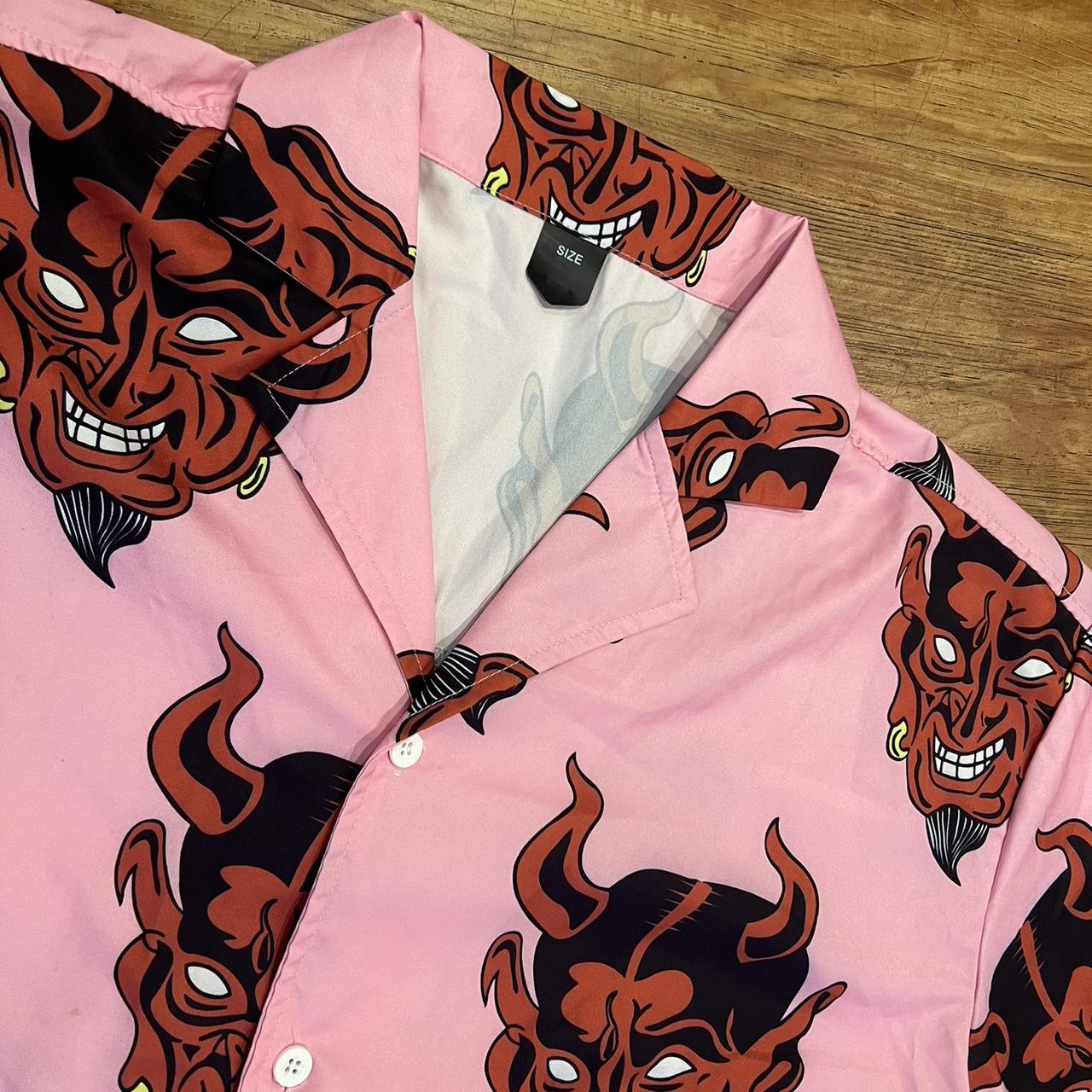 - Devil button up Cocktail / Lounge shirt - pink -... - Depop