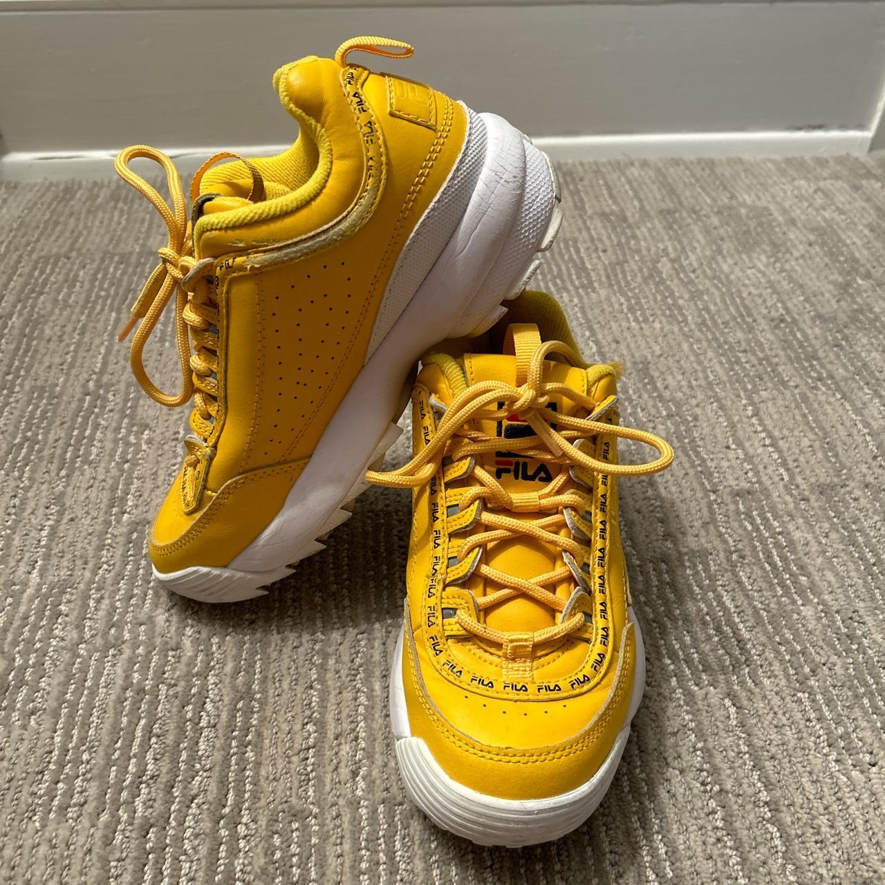 Yellow Fila Disruptors US Size 4 Slight wear on... - Depop