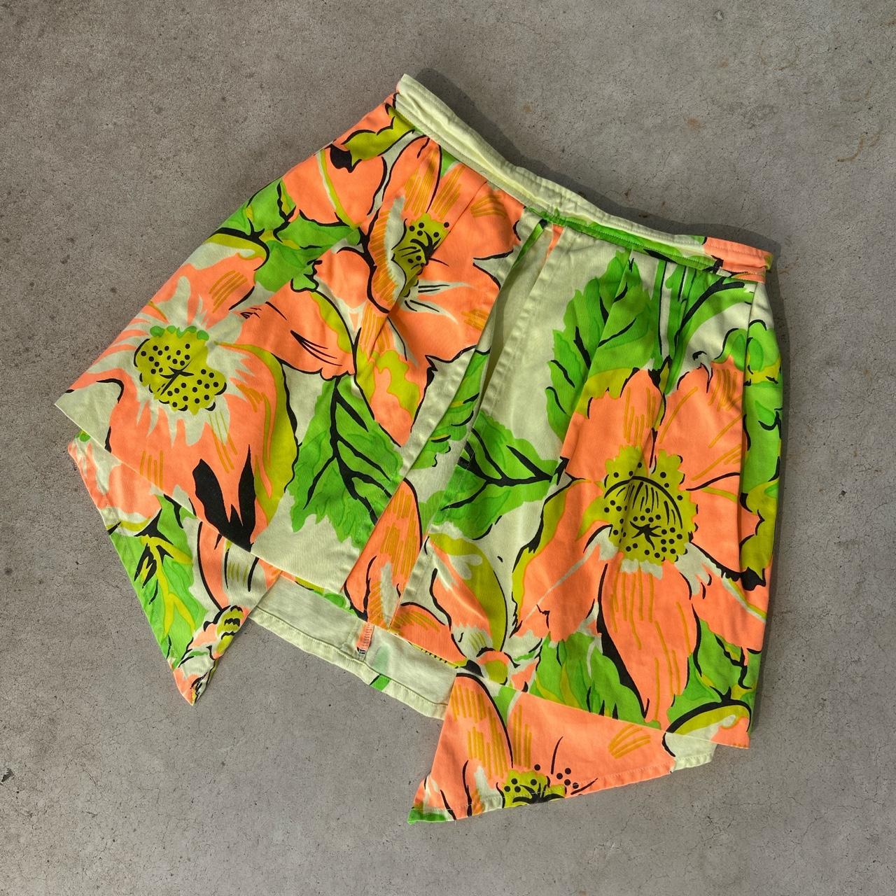 Vintage 80s fluro floral mini skirt Thick cotton... - Depop