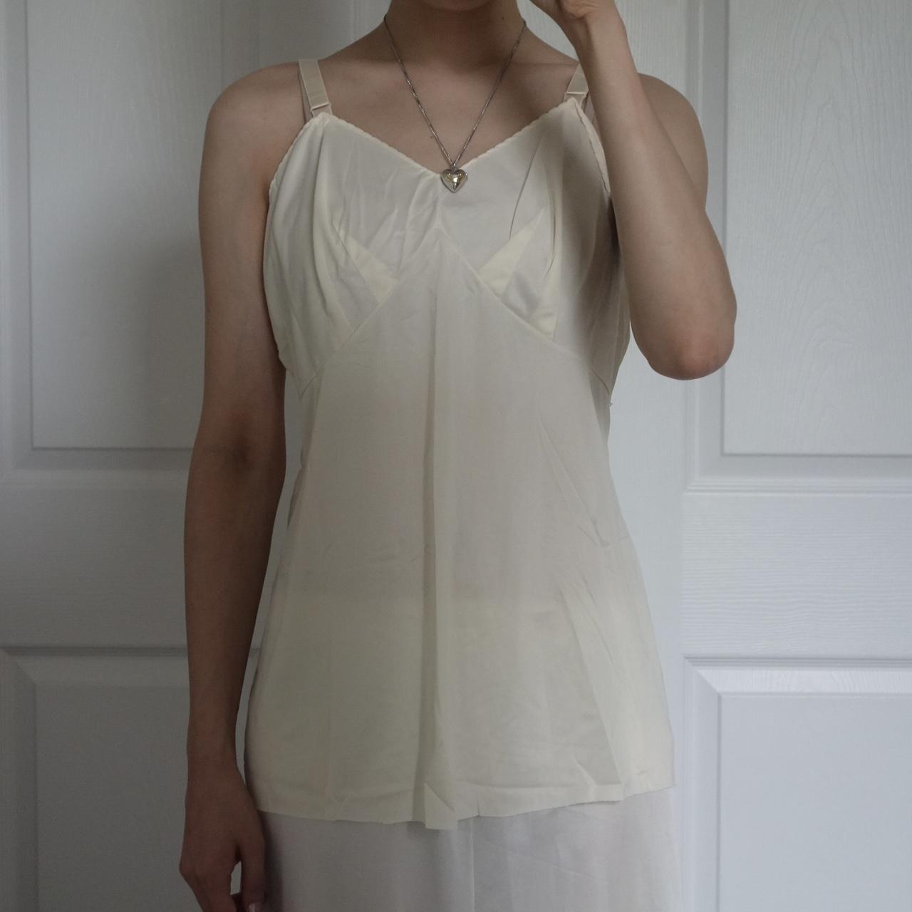 angelic vintage cream-colored v neck sleep camisole... - Depop