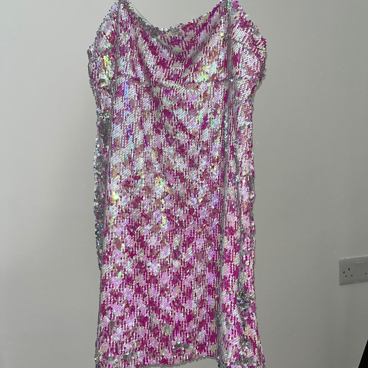 Pink and silver sequins dress. Worn once / No... - Depop