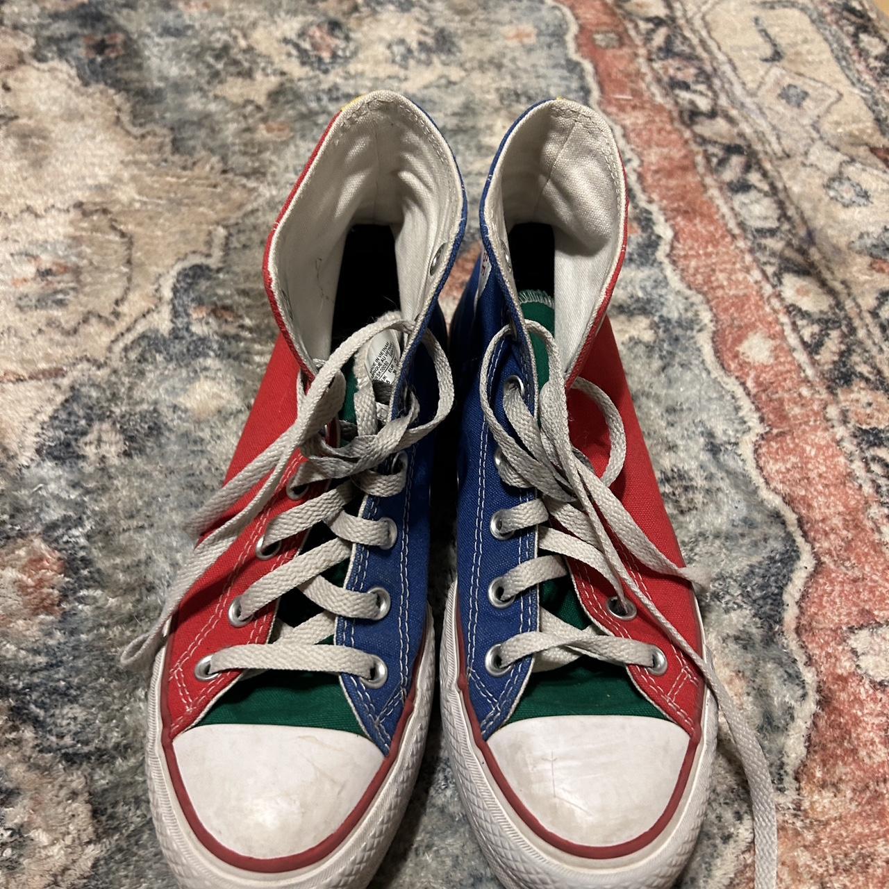 custom color-block, high top, platform converse.... - Depop