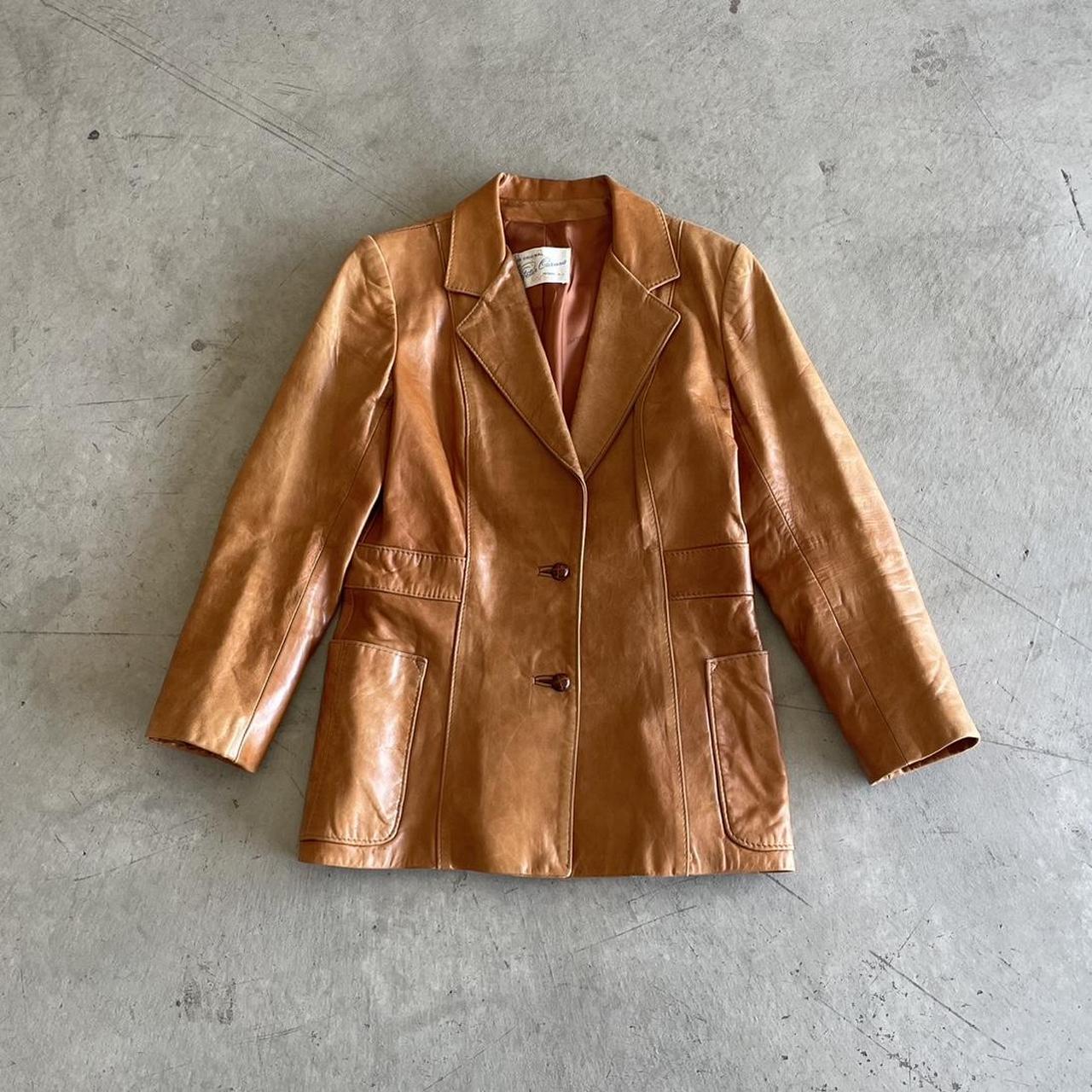 vintage peter caruso leather coat blazer tagged... | Depop