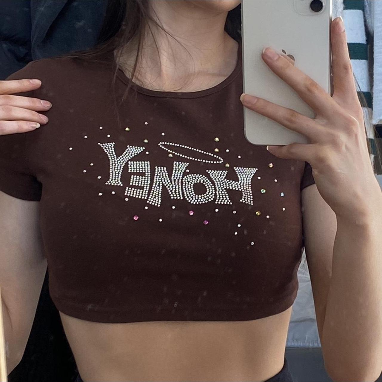 Brown rhinestone crop top •Hardly worn •Size... - Depop