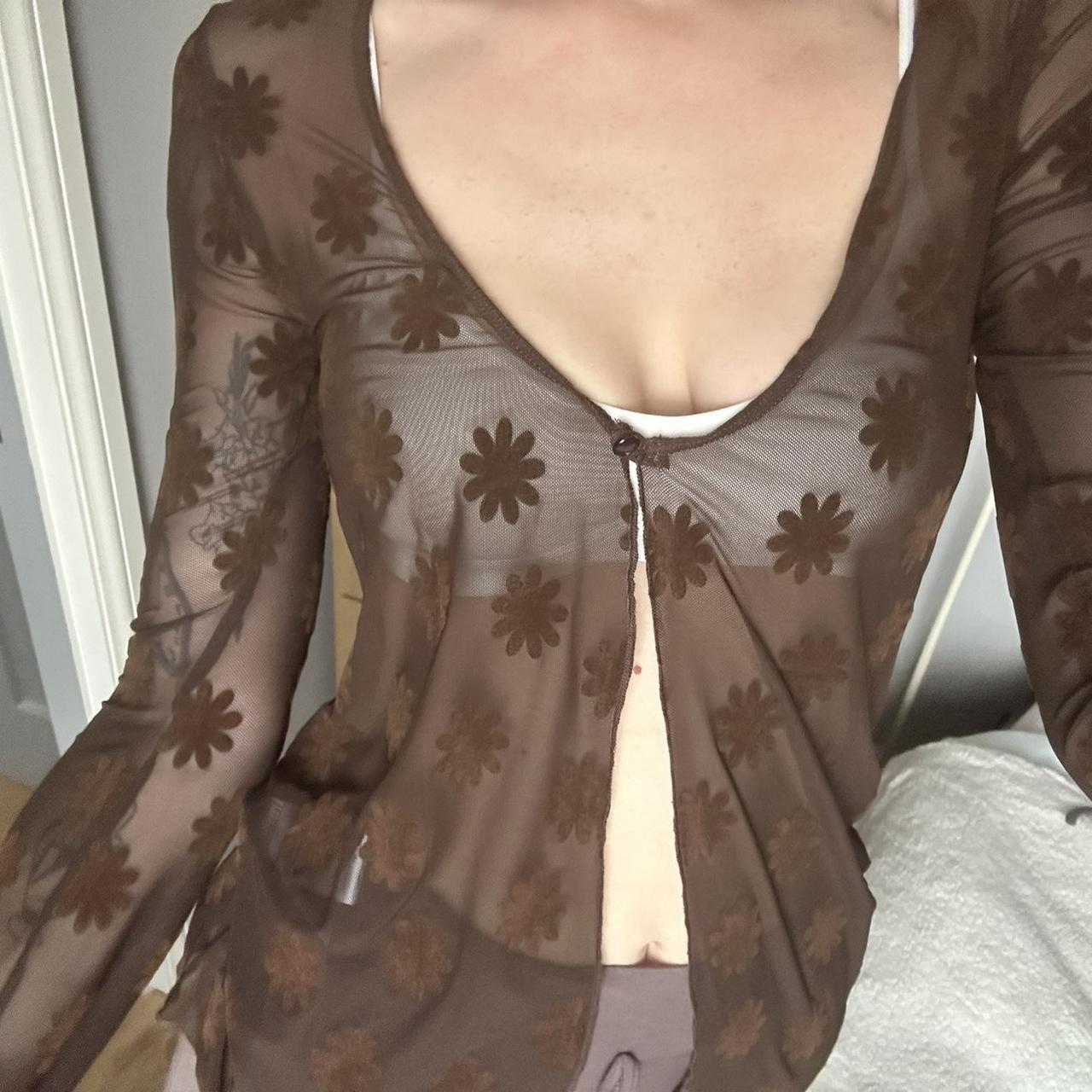 Motel Rocks sheer brown patterned blouse, super... - Depop