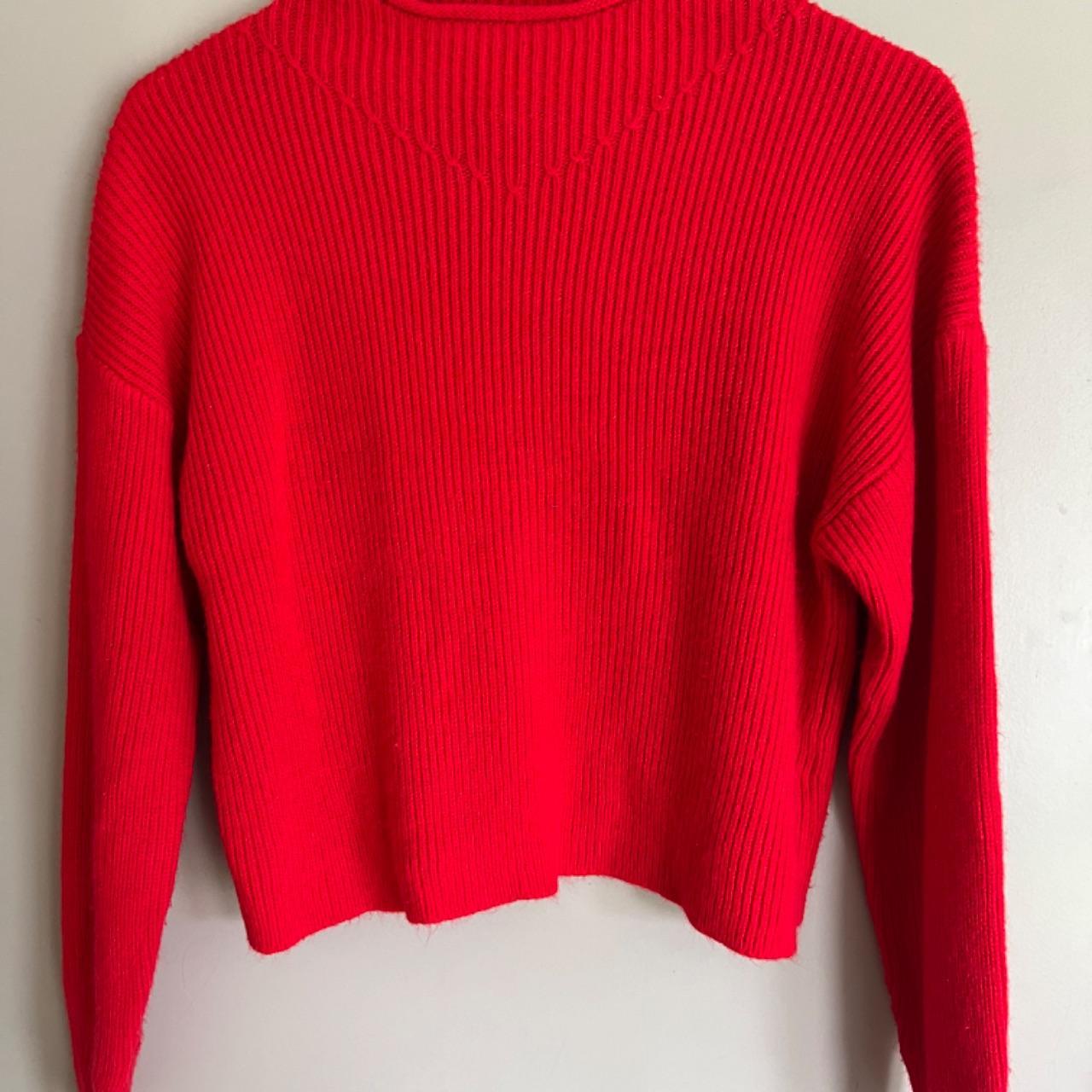 medium red knit cropped sweater - Depop