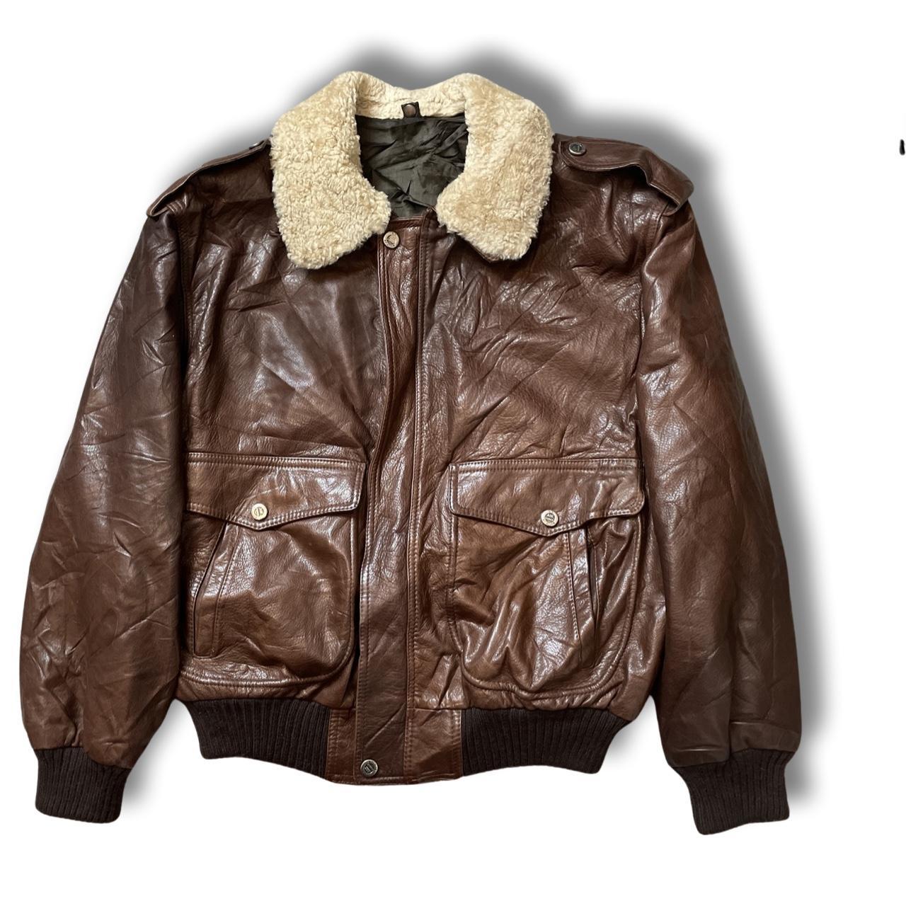 Brown U.S Aviation Air Force Flight Jacket Fur... - Depop