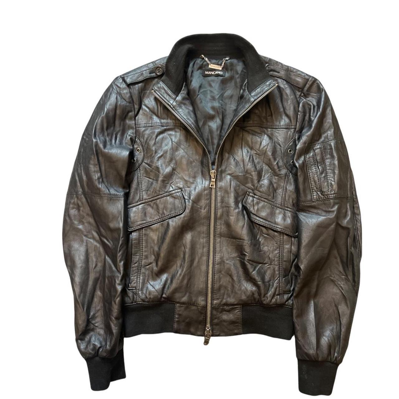 Mangano VTG lined black soft leather bomber jacket... - Depop