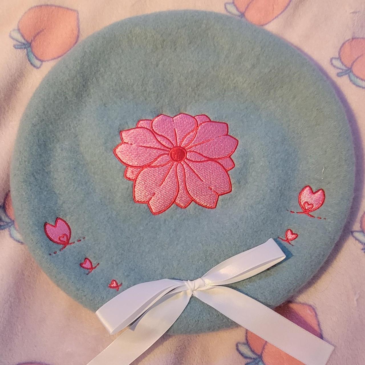 Beret, sakura, kawaii, pastel, hat - Depop
