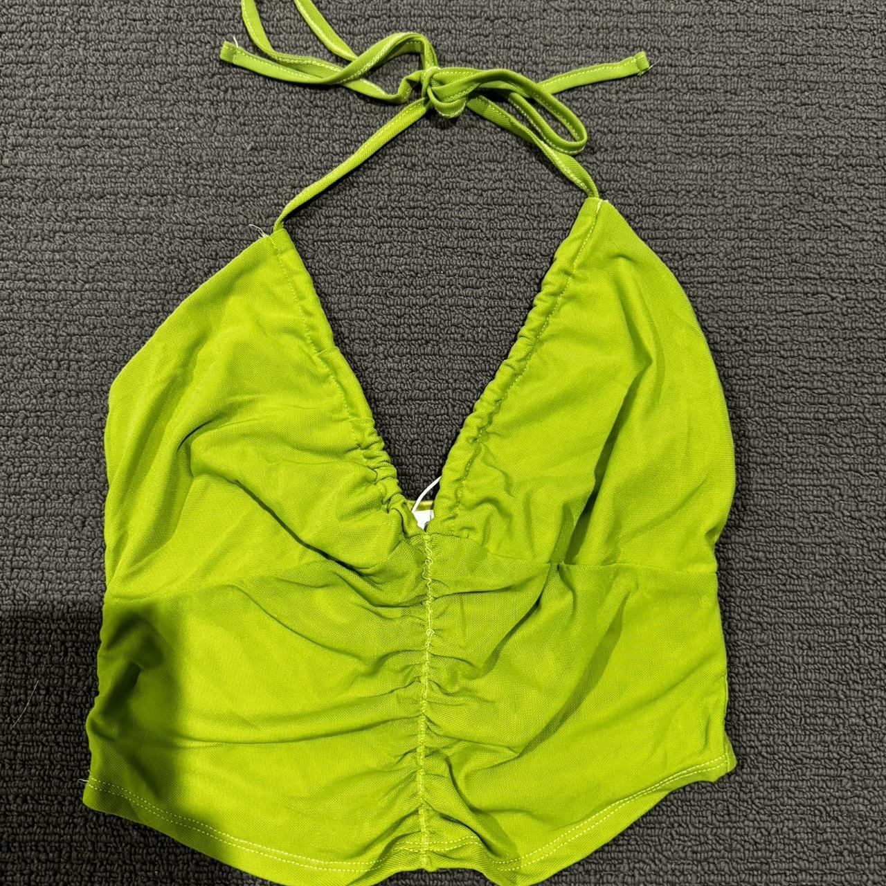small green ruched halter top from supré, never been... - Depop