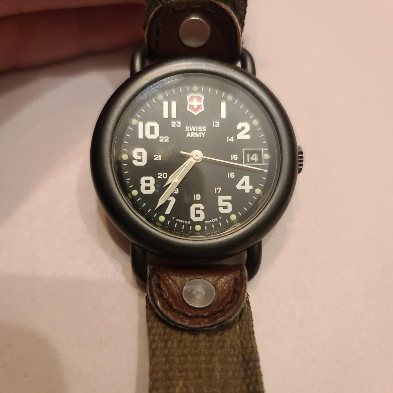 Vintage Men's Swiss Army Watch. Canvas and leather... - Depop