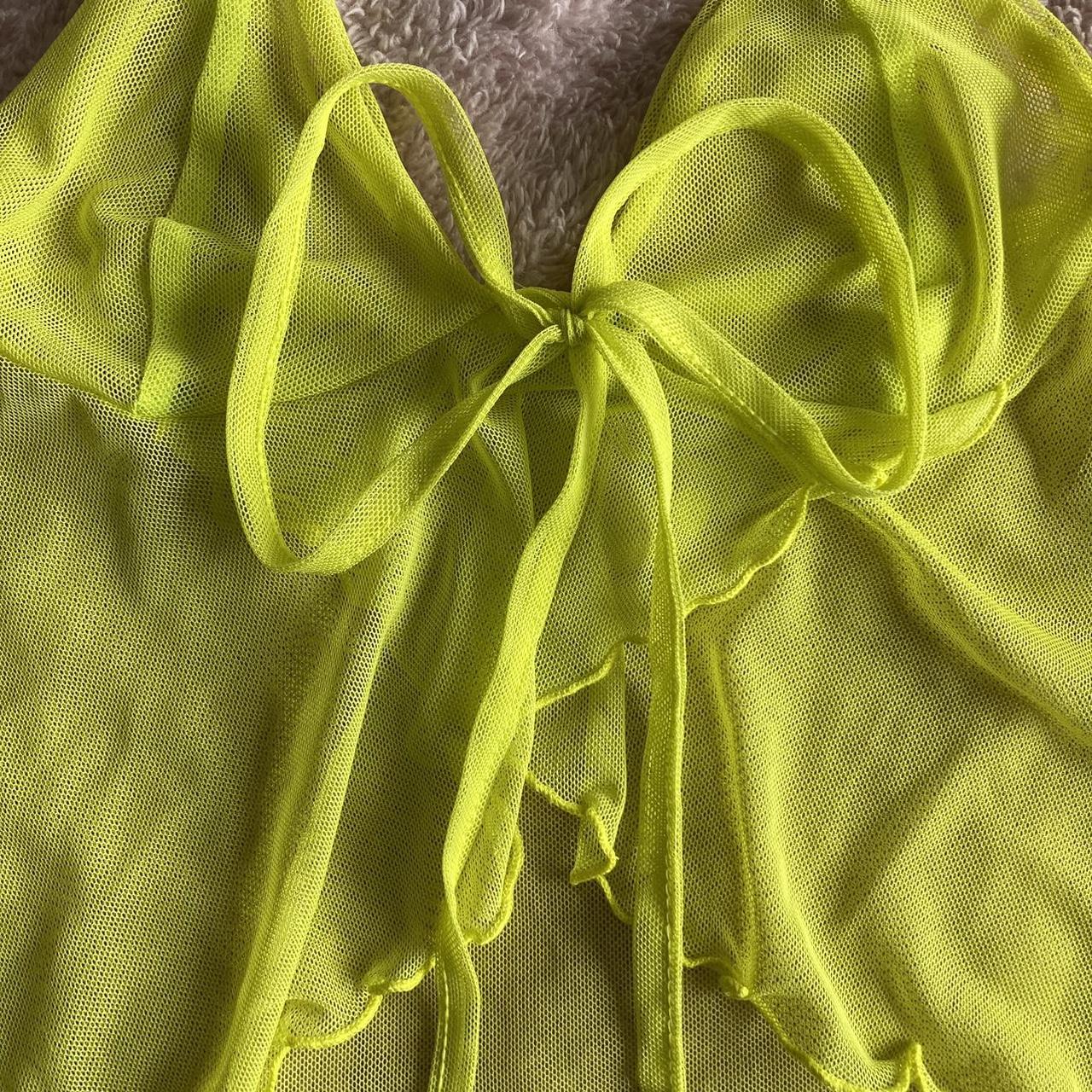 Neon yellow mesh top 💛 floaty, bows, strappy 💛... - Depop