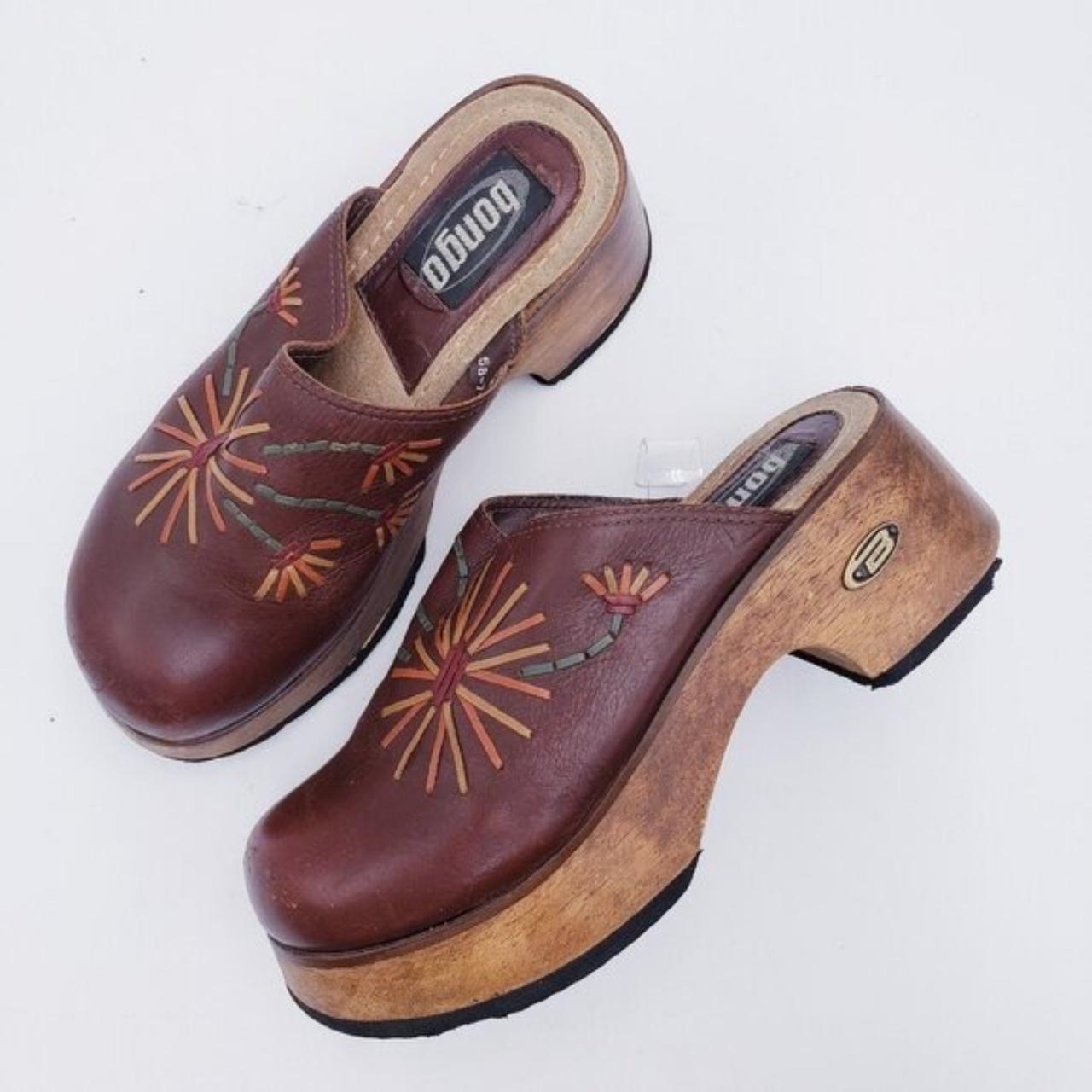 Vintage 90s Bongo Brown Leather Platform Clog Mule... | Depop
