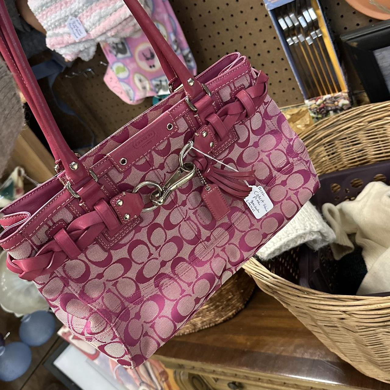 2000s pink coach bag with braided tassel, excellent... - Depop