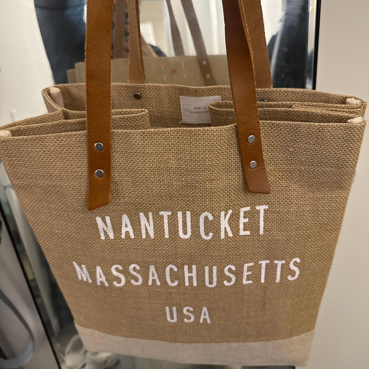 Tan & white Apolis tote market bag - Depop
