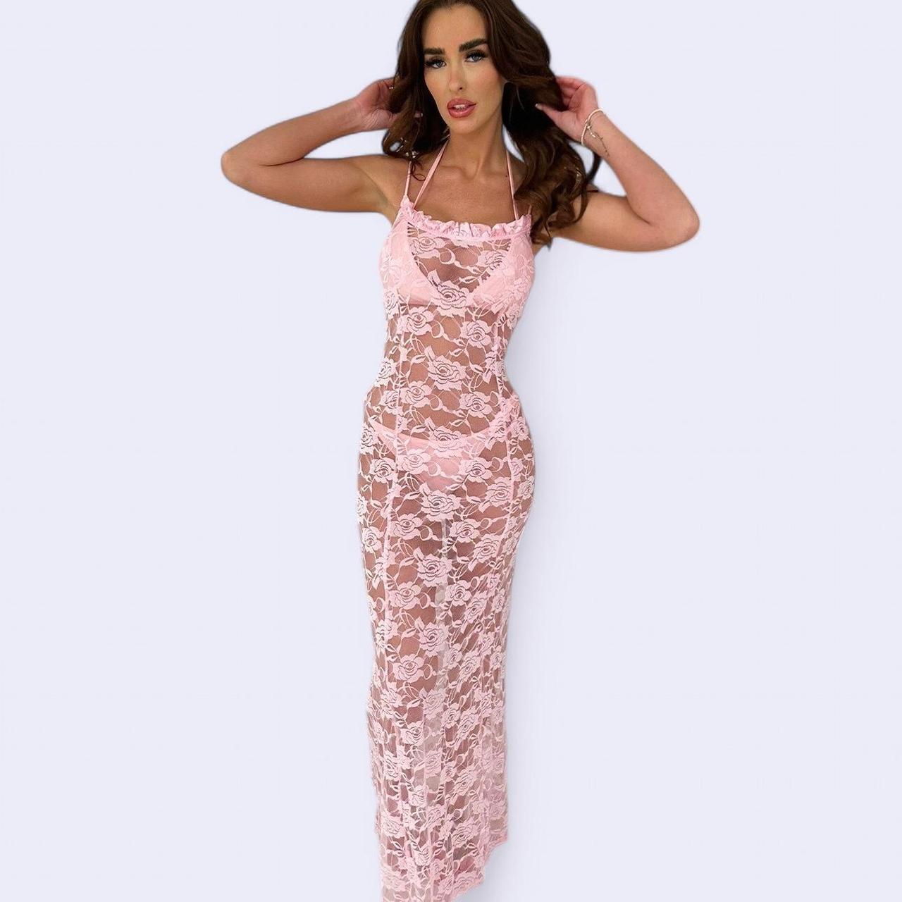 Pink beach maxi cover up, long lace dress - also... | Depop