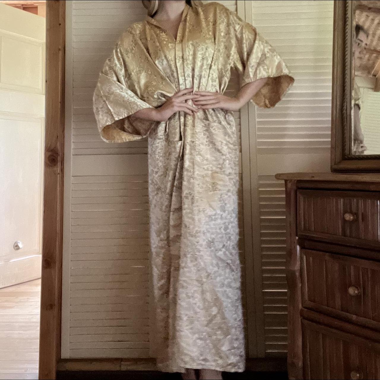 Breathtaking silky golden floor length robe with... - Depop