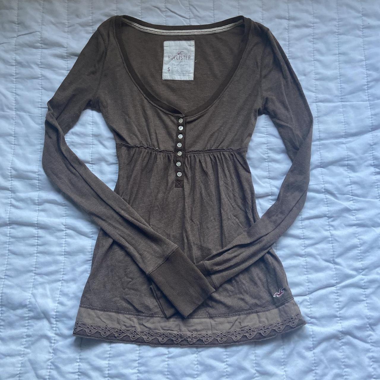 vintage 2000s Hollister deadstock brown long sleeve... - Depop