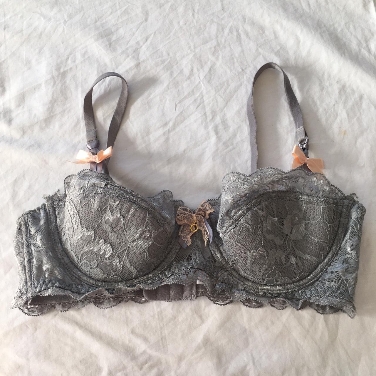 Grey lace bow kawaii bra Worn once, used, 80B #bra... - Depop