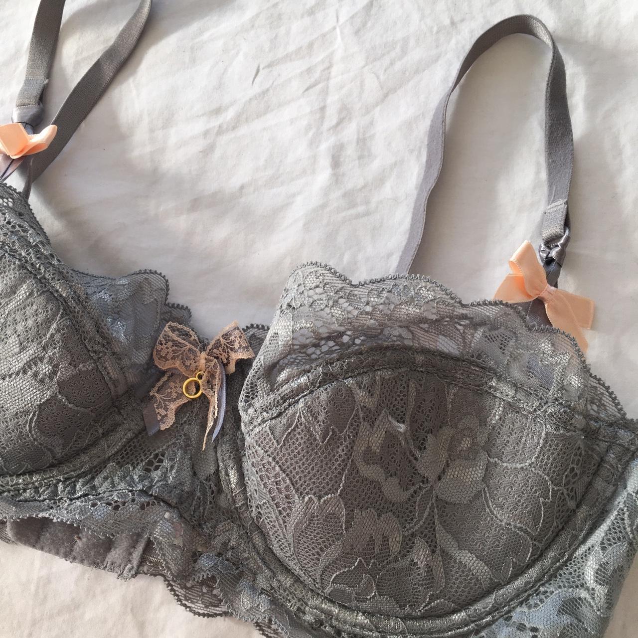 Grey lace bow kawaii bra Worn once, used, 80B #bra... - Depop