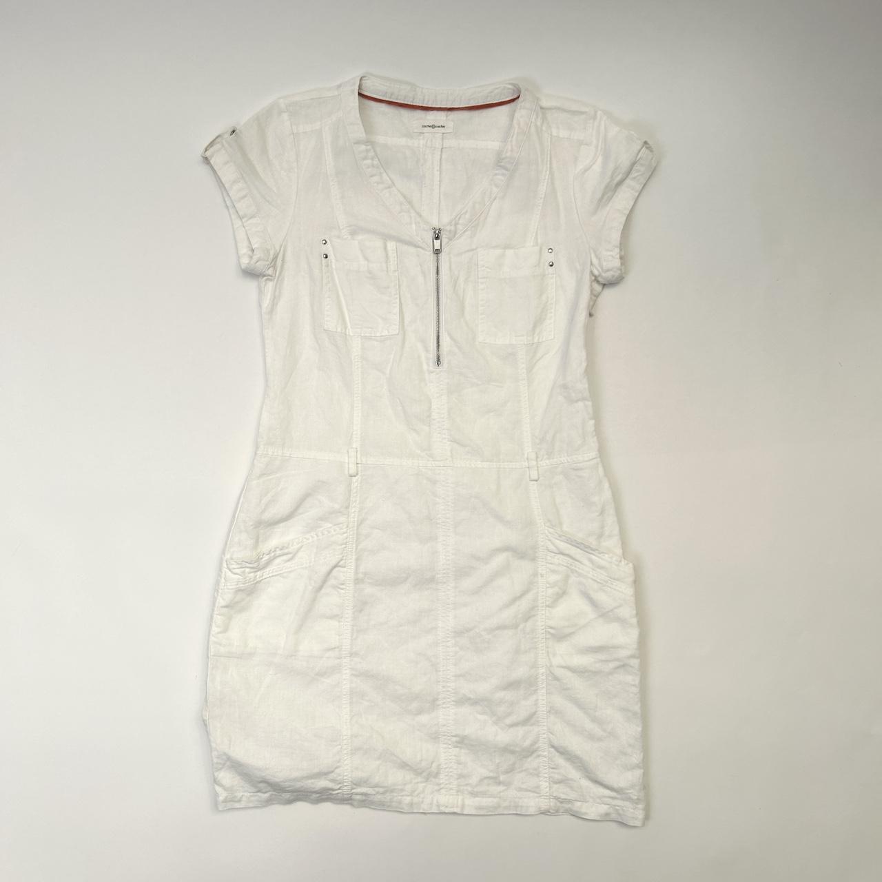 cache cache white cargo summer dress with half zip -... - Depop