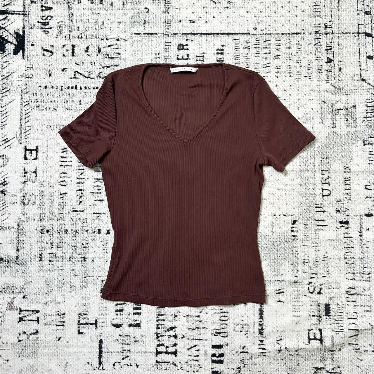 vintage brown ribbed v neck t shirt - super soft and... - Depop