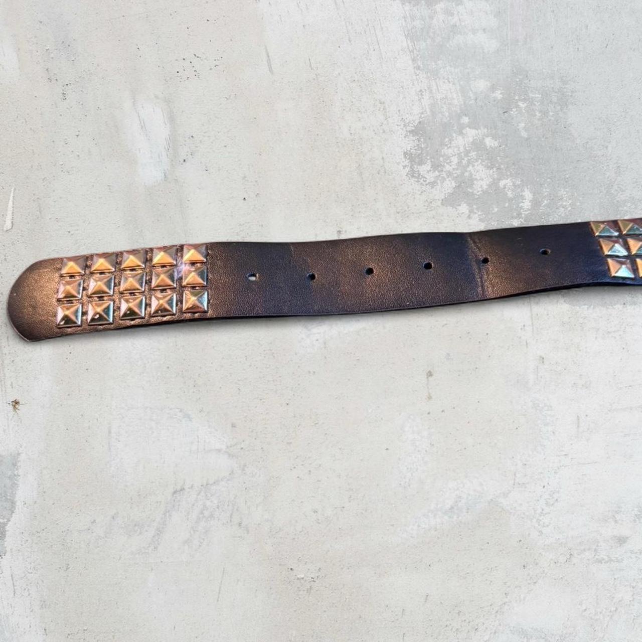 Black leather studded belt with gold spike... | Depop