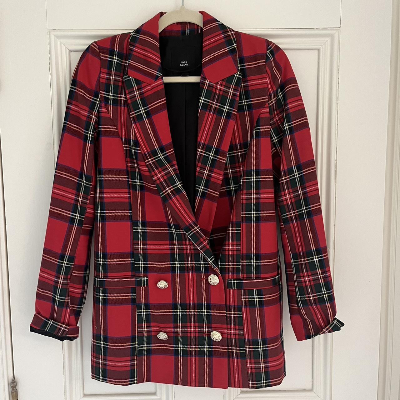 Red tartan blazer Barely worn as it’s too small for... - Depop