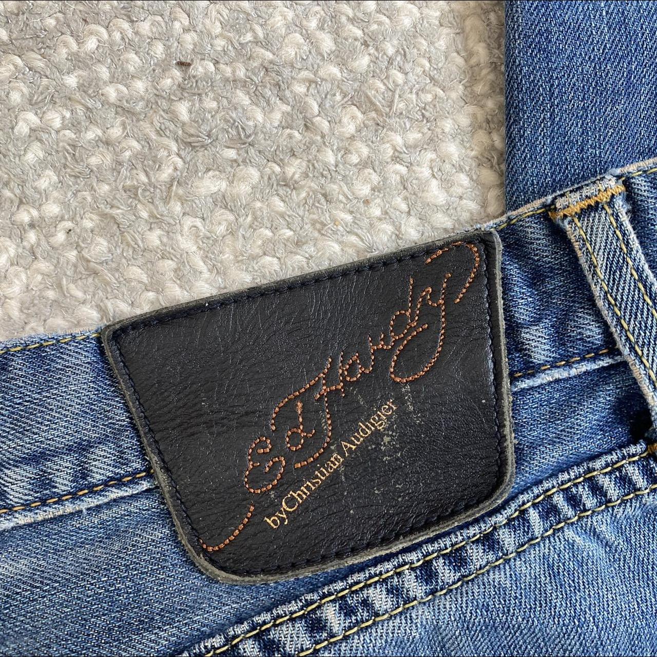 Ed Hardy Men's Blue and Yellow Jeans | Depop
